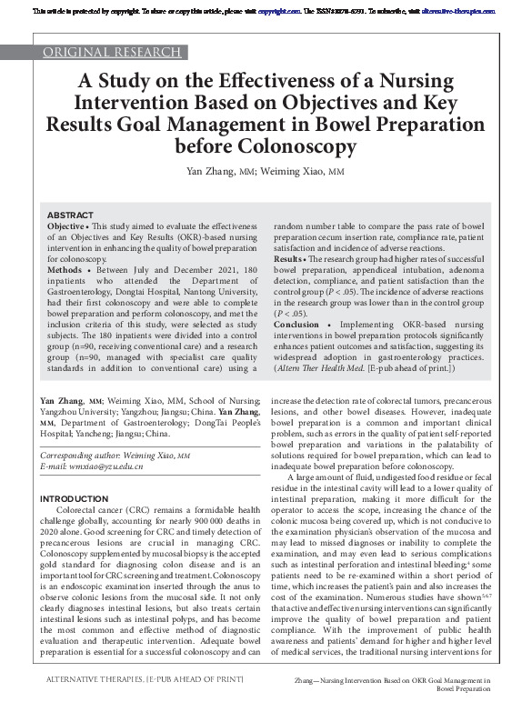 A Study on the Effectiveness of a Nursing Intervention Based on Objectives and Key Results Goal ...