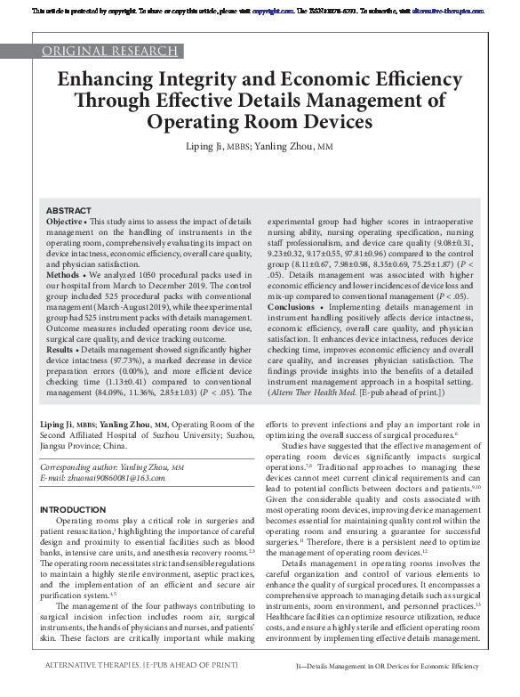 Enhancing Integrity and Economic Efficiency Through Effective Details Management of Operating ...
